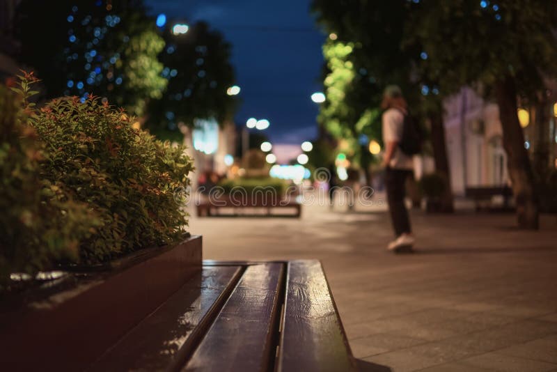 Pavement Pedestrian Walkway in a Night Park Stock Photo - Image of ...