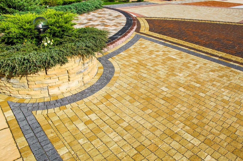 Pavement Road in the Park in Perspective Stock Image - Image of rock ...