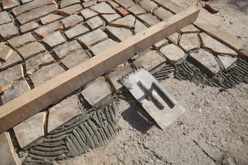 Pavement or Terrace Making, Using Recycling Materials Stock Photo ...