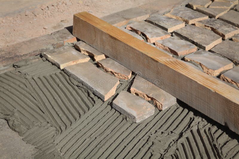 Pavement or Terrace Making, Using Recycling Materials Stock Photo ...