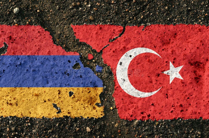 On the Pavement There are Images of the Flags of Armenia and Turkey, As ...