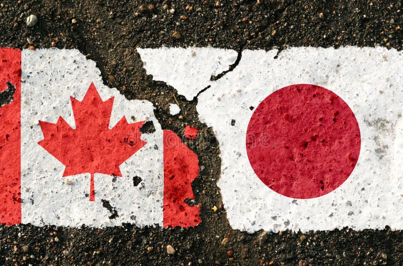 On the Pavement There are Images of the Flags of Canada and Japan ...