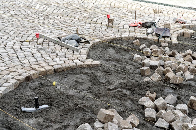Pavement works stock photo. Image of cobbles, craftsman - 85369830