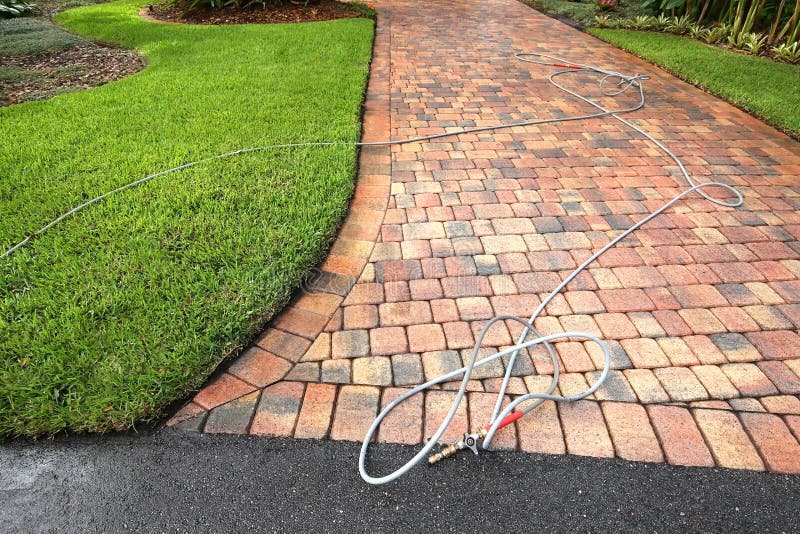Paver Driveway Professionally Cleaned Stock Image - Image of cleanup ...