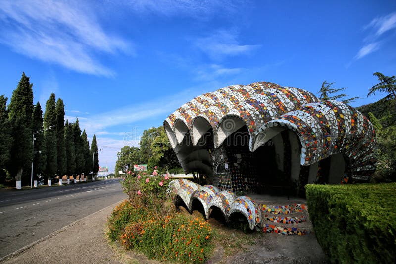 Pavilion of a Bus Stop in the Shape of a Shell, Decorated with Mosaics ...