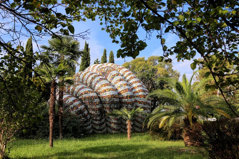 Pavilion of a Bus Stop in the Shape of a Shell, Decorated with Mosaics ...