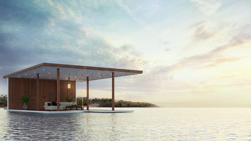 Pavilion Contemporary on the Beach 3d Rendering Stock Illustration ...