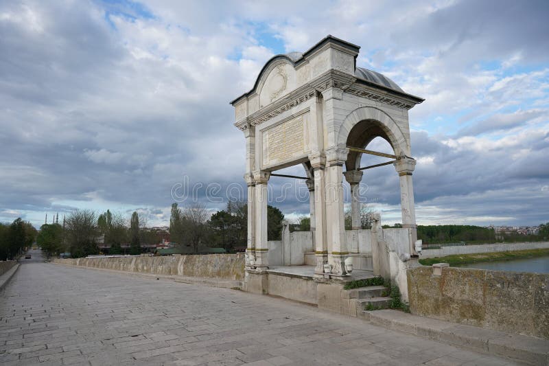 Pavilion of Meric Bridge Over Meric River, Edirne, Turkiye Stock Image ...