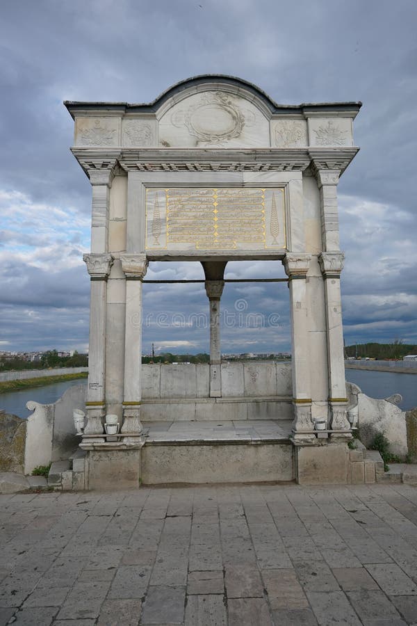 Pavilion of Meric Bridge Over Meric River, Edirne, Turkiye Stock Image ...