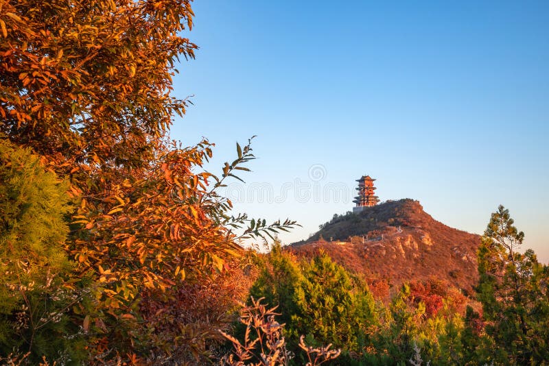 Pavilion on Top of Mountain in Autumn Stock Photo - Image of forest ...