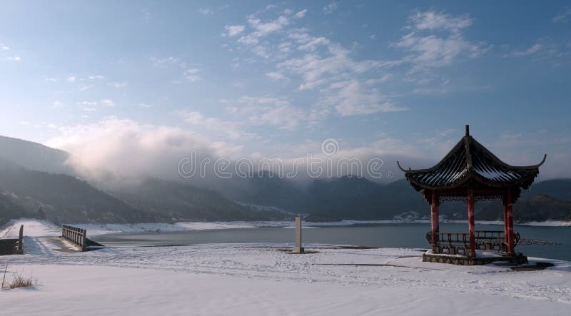 Pavilion in the winter stock image. Image of upturned - 29362643