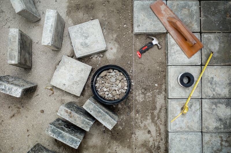 Conblock Floor Construction Work at Home for Backyard Patio Stock Image ...