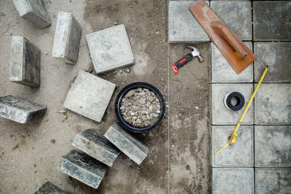 Conblock Floor Construction Work at Home for Backyard Patio Stock Image ...