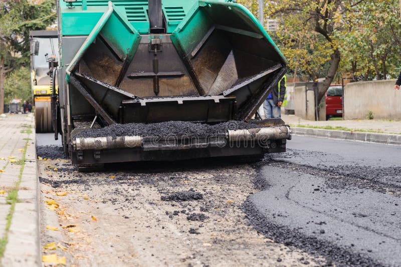 Paving Machine Running on Road Work Stock Photo - Image of industry ...