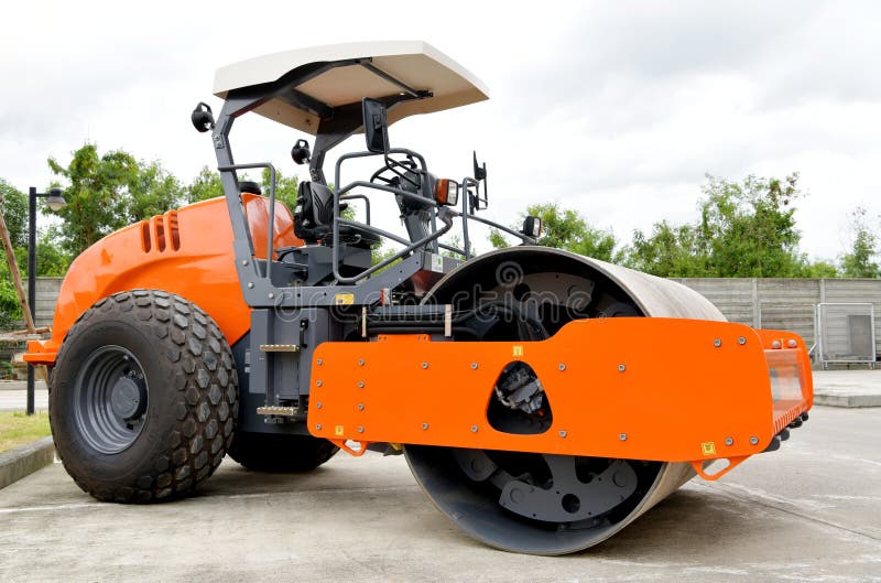 Paving Roller Compactor for Road Works in the Construction Site. Stock ...