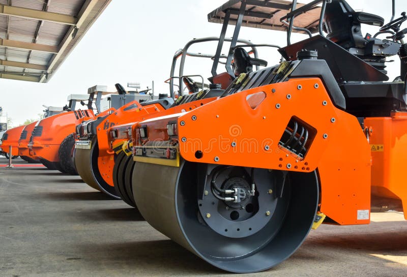 Paving Roller Compactor for Road Works in the Construction Site. Stock ...