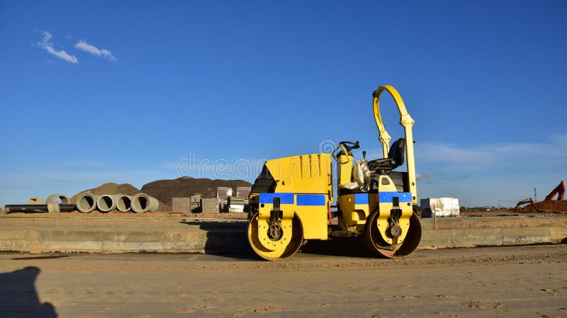 Paving Roller Machine during Road Work. Mini Road Roller at ...