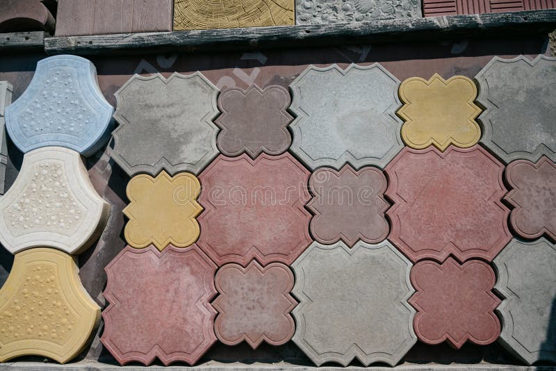 Paving Slabs of Different Colors and Shapes.Decorative Cobblestones are ...
