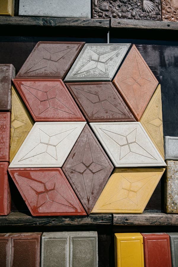 Paving Slabs of Different Colors and Shapes.Decorative Cobblestones are ...