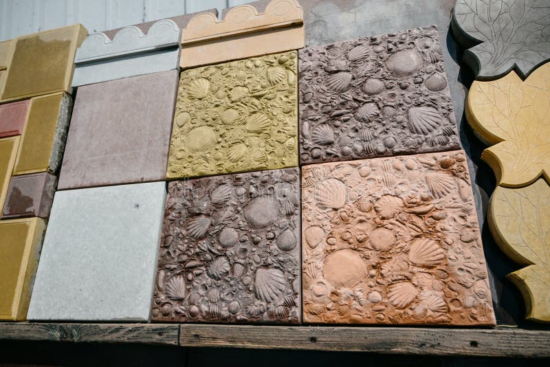 Paving Slabs of Different Colors and Shapes.Decorative Cobblestones are ...