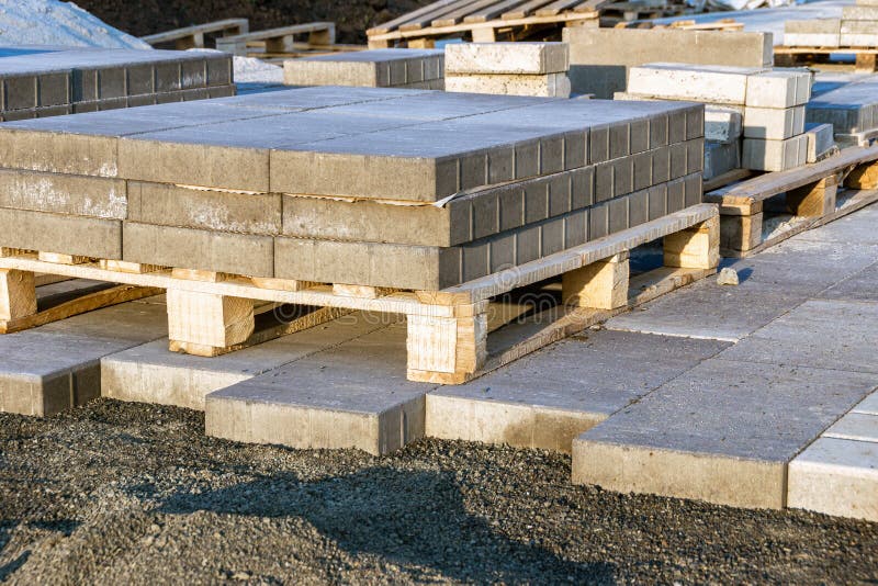 Paving Slabs Made of Artificial Stone Lie on Pallets, Preparing the ...