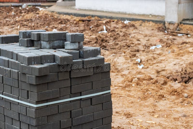 Paving Slabs in the Packaging at the Construction Site Stock Image ...