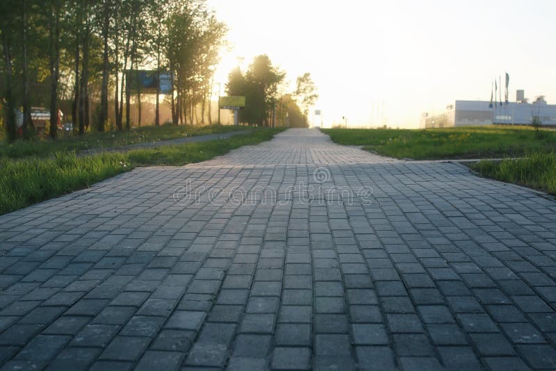 Paving Stone Path Goes Away the Prospect in Sunset Stock Image - Image ...