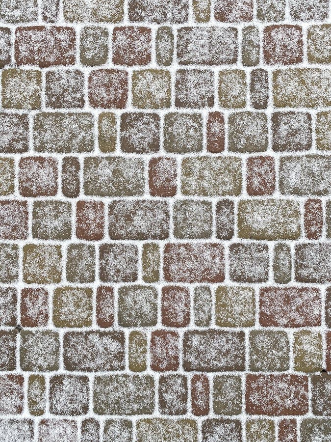 Paving Stone Texture Covered with First Snow. Stock Image - Image of ...
