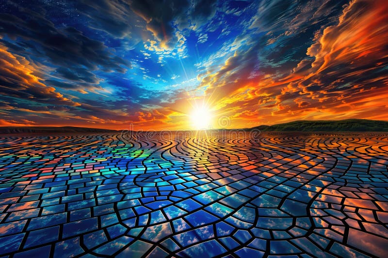 Paving Stones on the Background of the Sunset. 3D Rendering, Generative ...