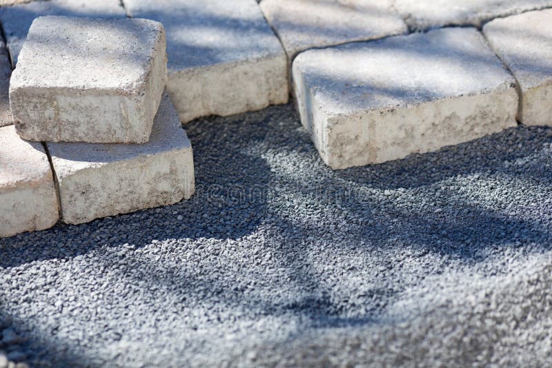 Paving Stones on a Construction Site Stock Photo - Image of bricklayer ...