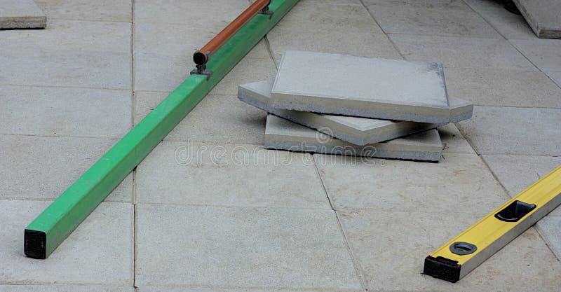 Paving and Tools for the Trade Stock Photo - Image of sand, level ...