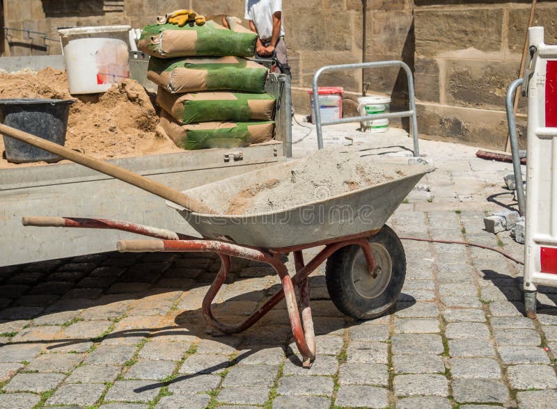 Paving with Wheelbarrow Walkway Background Stock Photo - Image of ...