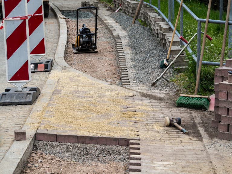 Paving Work in Road Construction Construction Site Stock Image - Image ...