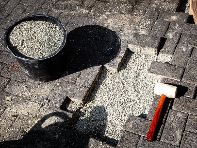 Paving Work on the Sidewalk Stock Photo - Image of outside, pave: 220433896