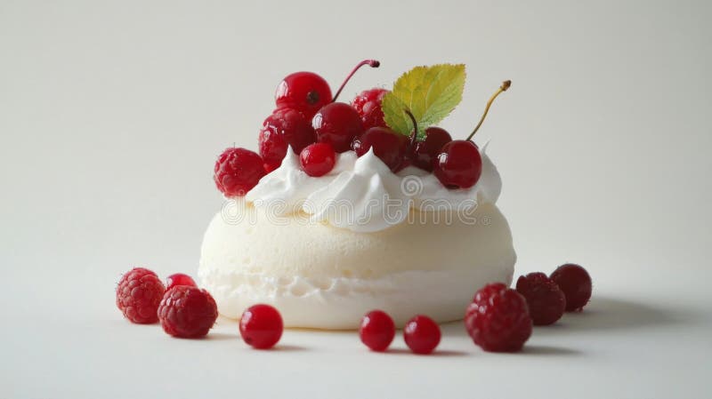 Pavlova with Red Berries and Whipped Cream Stock Illustration ...