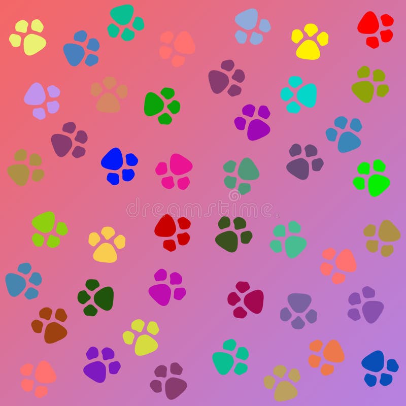 Paw Prints in Gradient Rainbow Colors, on Black Stock Illustration ...