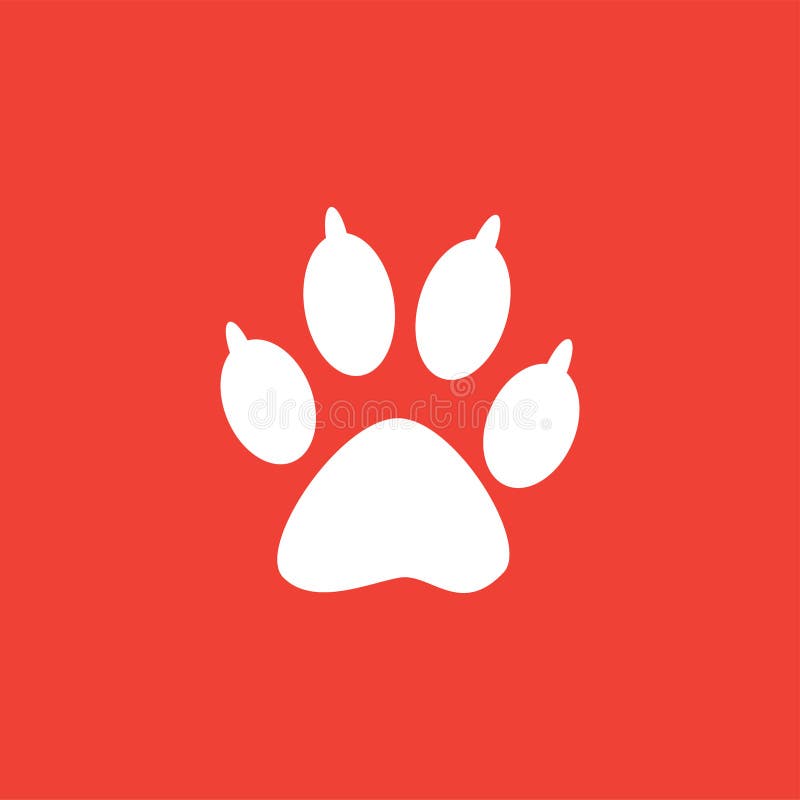 Paw Icon on Red Background. Red Flat Style Vector Illustration Stock ...