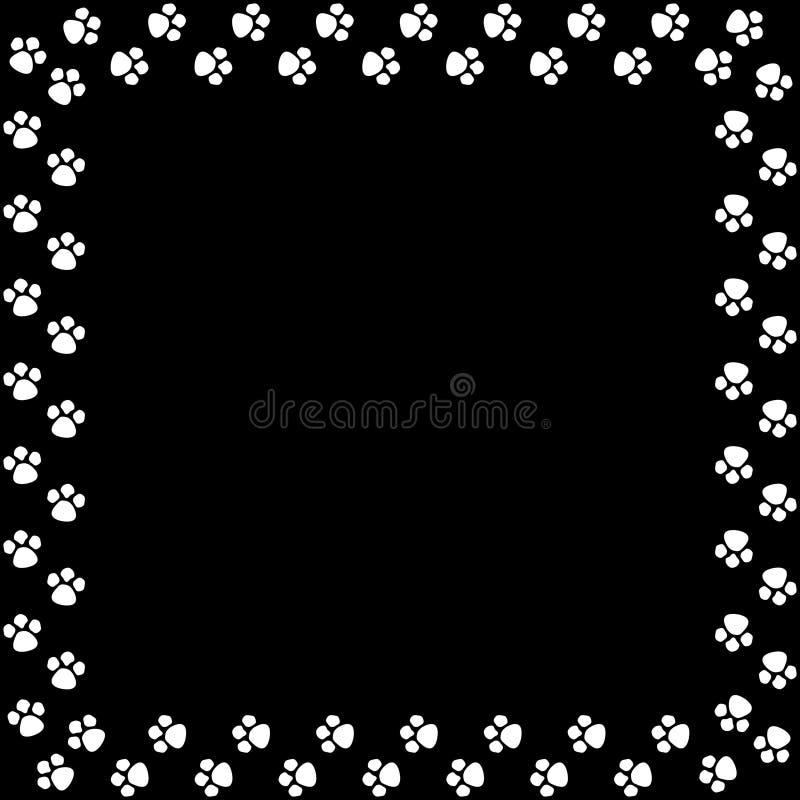 Paw Print Frame. Vector Border Design. Black Background. White Paw ...