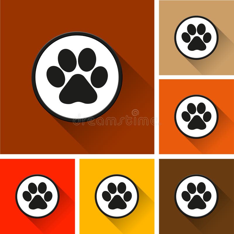 Paw Print Icons with Long Shadow Stock Vector - Illustration of ...