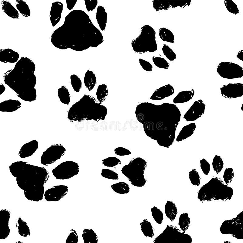 Paw Print Vector Seamless Pattern Ink Dogs Paw, Cat Paw Stock ...