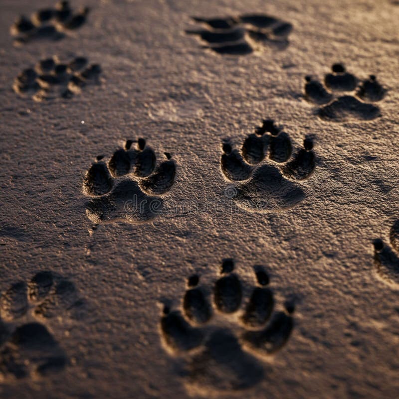 Paw Prints Pressed into Sandy Terrain, Each with Four Distinct Toe ...