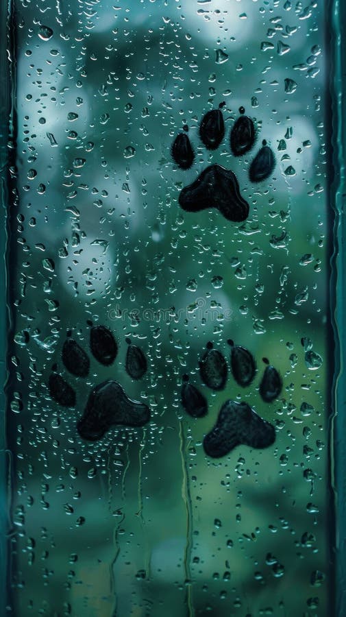 Paw Prints on a Rainy Window Stock Image - Image of rainy, window ...