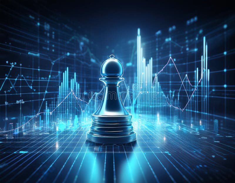Pawn Chess Piece Surrounded by Rising Data Bars in a Business Analytics ...