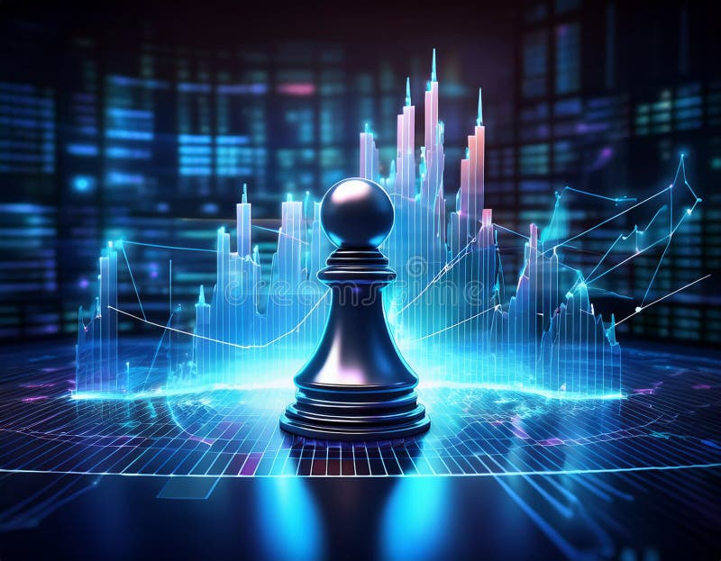Pawn Chess Piece Surrounded by Rising Data Bars in a Business Analytics ...
