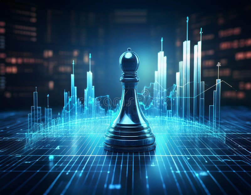 Pawn Chess Piece Surrounded by Rising Data Bars in a Business Analytics ...