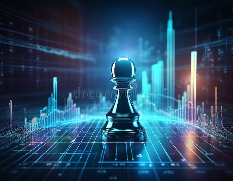 Pawn Chess Piece Surrounded by Rising Data Bars in a Business Analytics ...