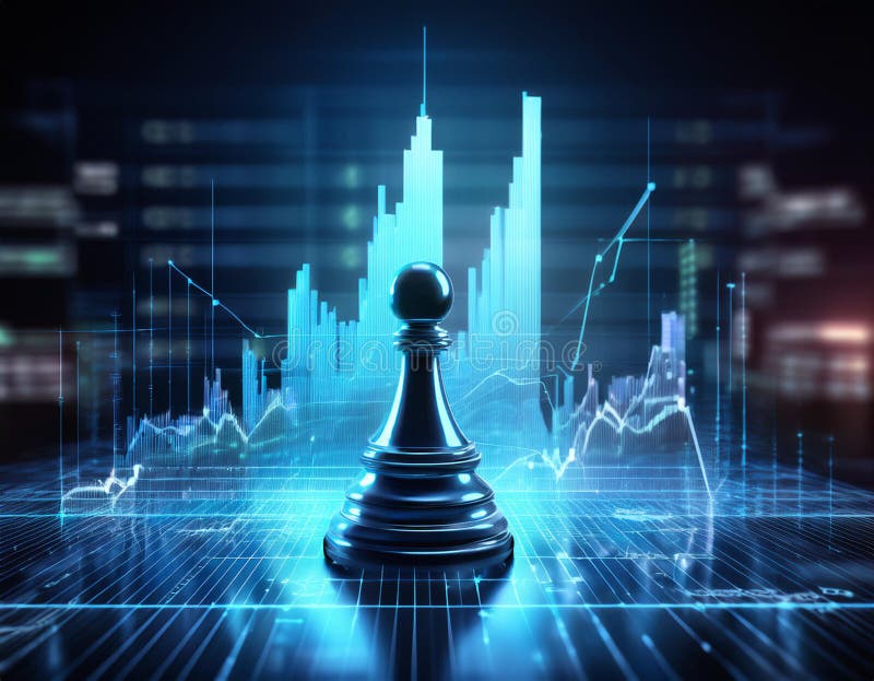 Pawn Chess Piece Surrounded by Rising Data Bars in a Business Analytics ...