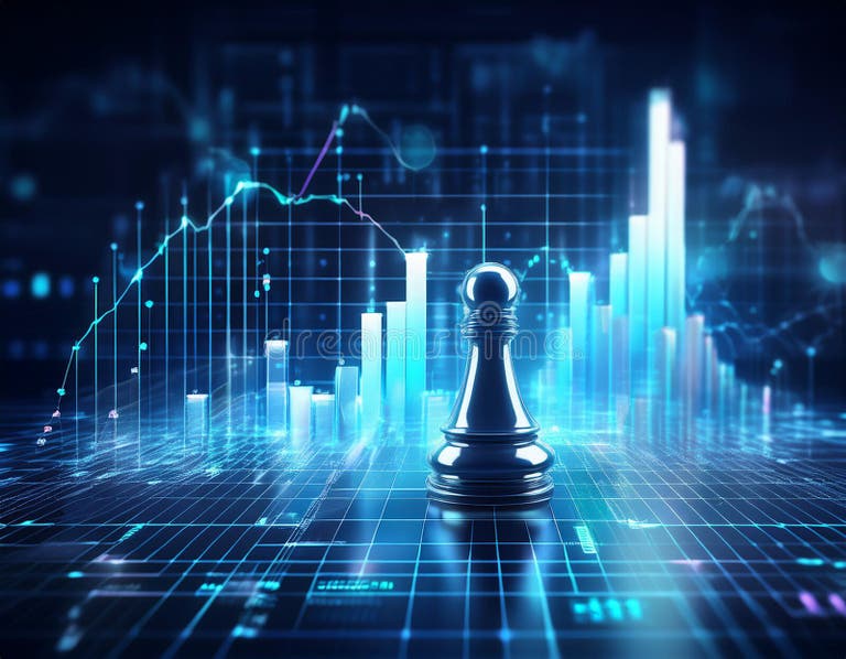 Pawn Chess Piece Surrounded by Rising Data Bars in a Business Analytics ...