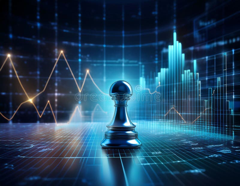 Pawn Chess Piece Surrounded by Rising Data Bars in a Business Analytics ...