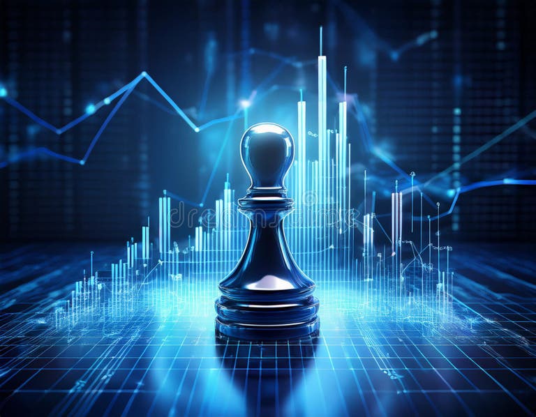 Pawn Chess Piece Surrounded by Rising Data Bars in a Business Analytics ...